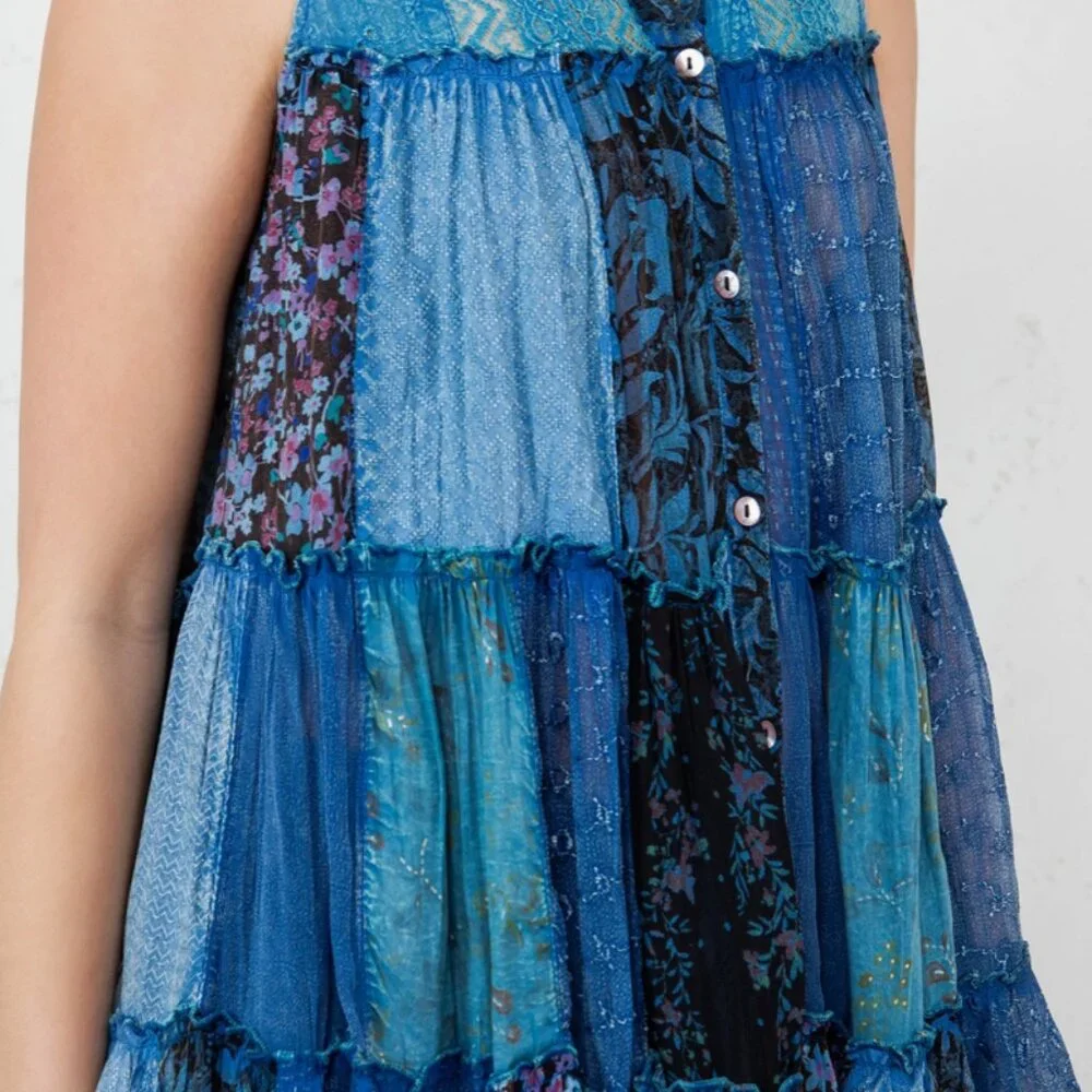 Young Threads | Tops | Boho Chic Nomad Patchwork Buttondown Indigo ...